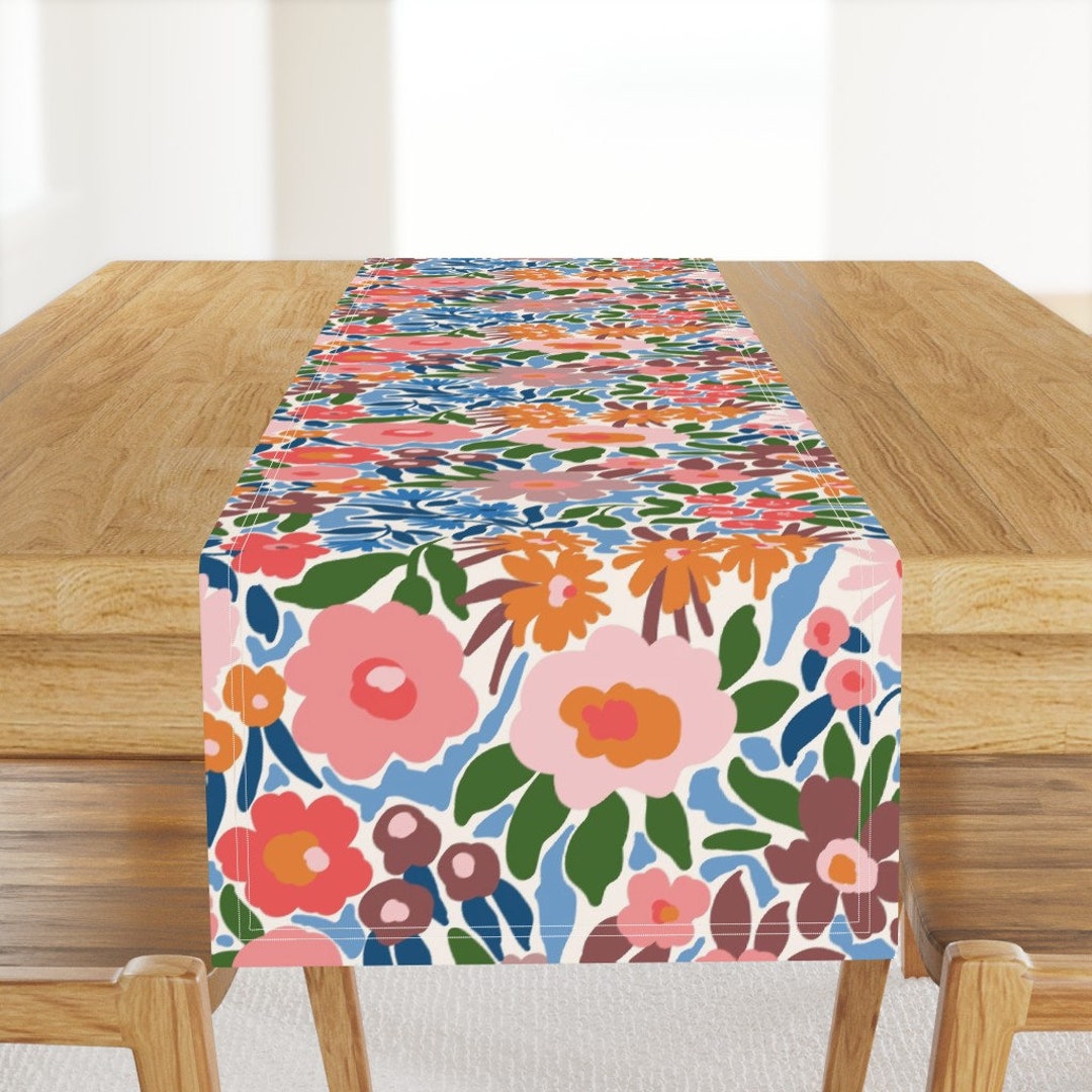 Colorful Table Runner - Floral Abstract Large Scale Bold Floral Cotton ...