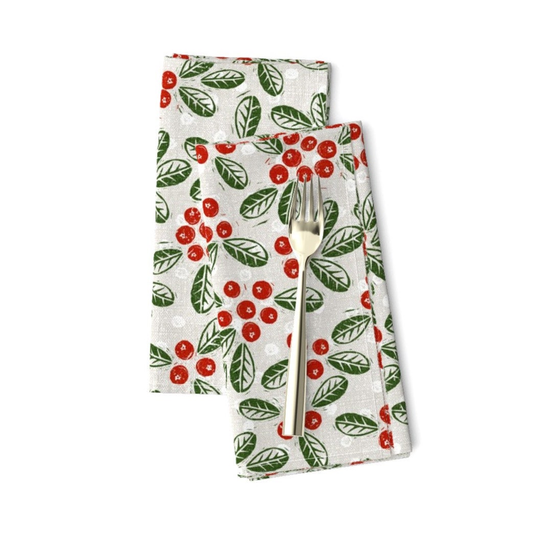 Christmas Dinner Napkins set of 2 Lingonberries by Fleabat Holiday ...
