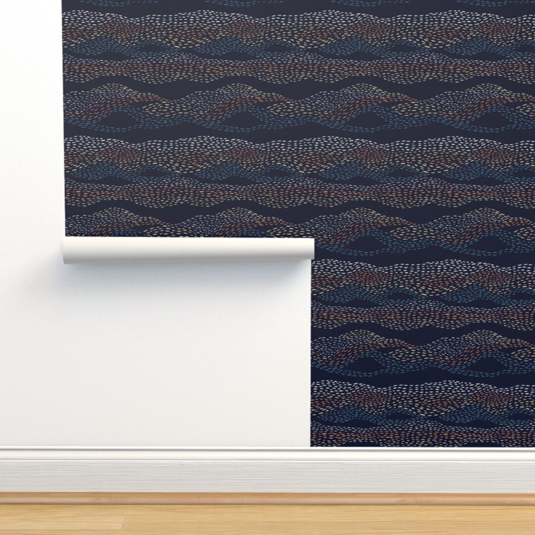 Abstract Ocean Non-pasted Wallpaper Dashed Lines Geometric Waves ...