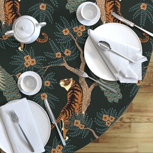 Tiger Chinoiserie Tablecloth - Tiger & Peacock by Sveta_aho - Bengal ...
