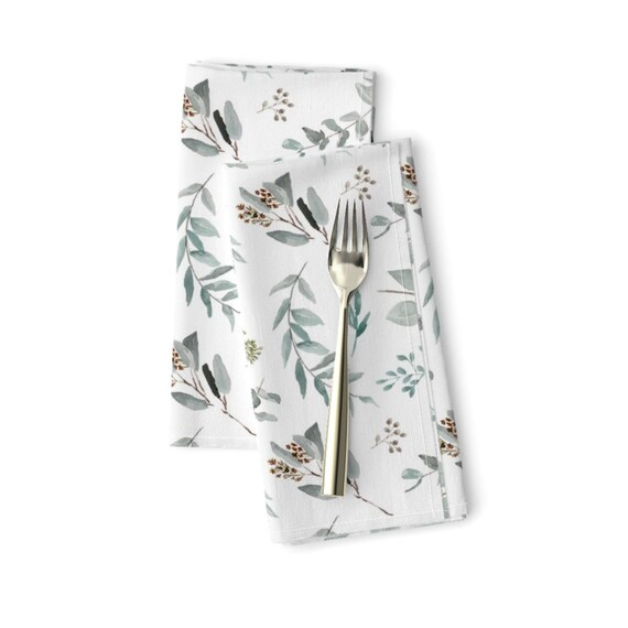 Botanical Dinner Napkins Set of 2 Eucalyptus Leaves by | Etsy