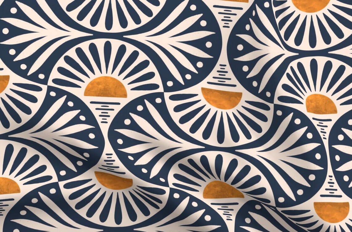 Sunset and Leaves Sheets - Art Deco by De_koro - Scallops Geometric ...