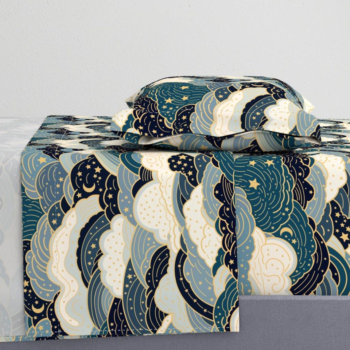 Night Sky Sheets - Clouds and Stars by Misodart - Blue Yellow Sleepy ...