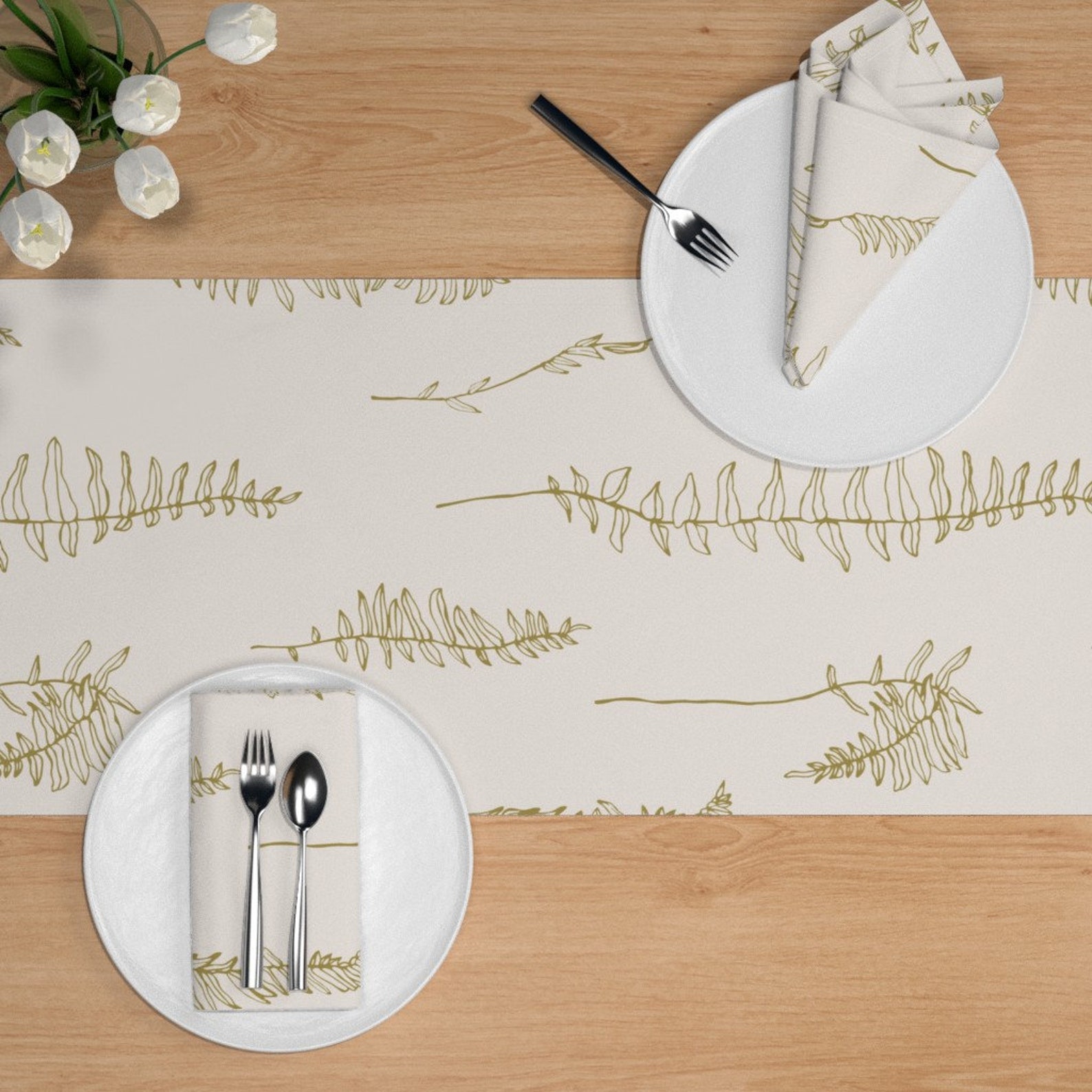 Botanical Table Runner Gold Fern on Warm Eggshell by - Etsy