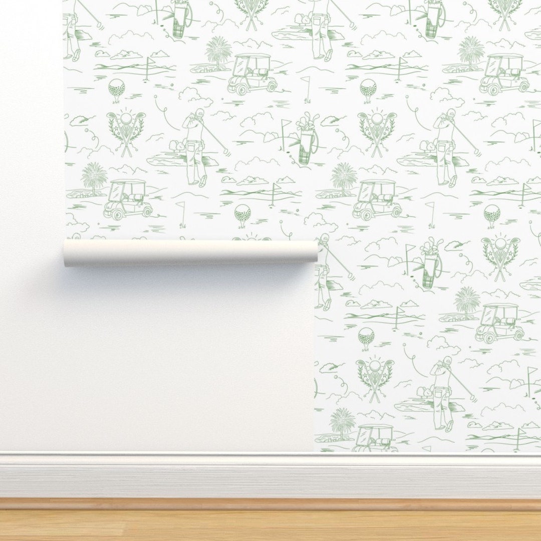 Preppy Non-pasted Wallpaper Golfer Modern Toile Whimsical - Golf Heaven ...