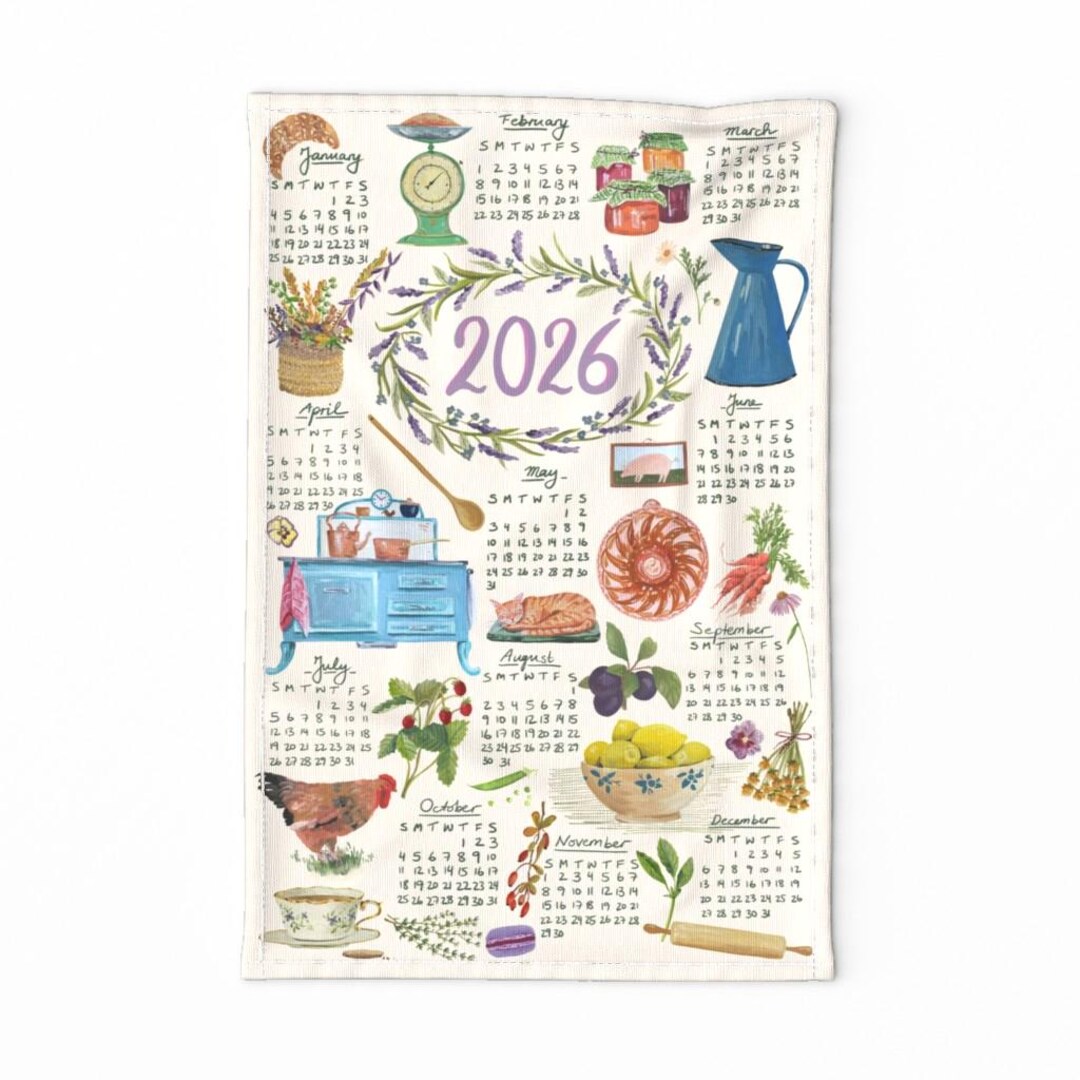 2026 Calendar Tea Towel - Country Kitchen by Dasbrooklyn - Country ...