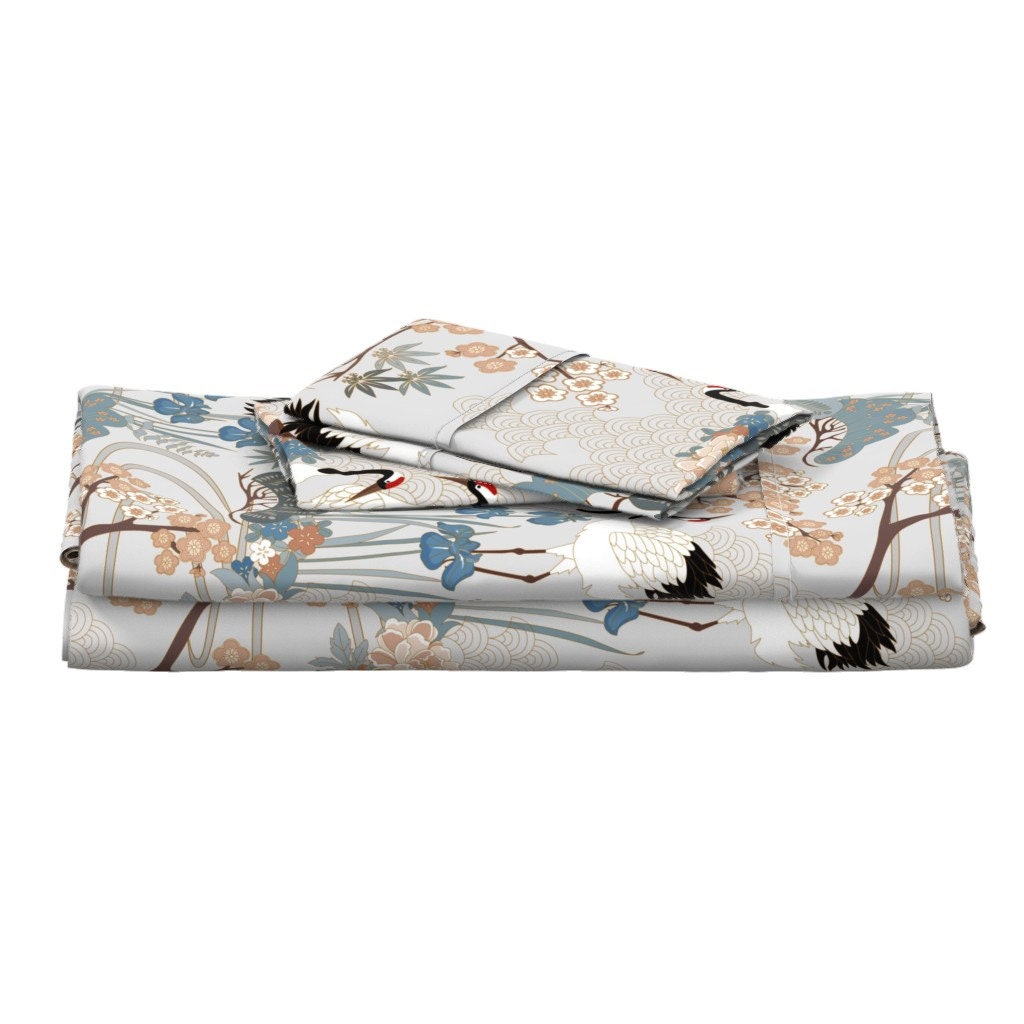 Asian Inspired Sheets Japanese Garden Grey by Juditgueth - Etsy