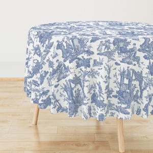 Country Toile Tablecloth - French Toile in Blue by Pickychicken - Blue ...