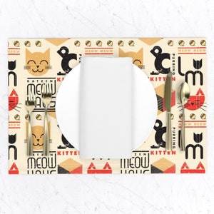Retro Placemats set of 2 Meowhaus by Pinkowlet Modern - Etsy