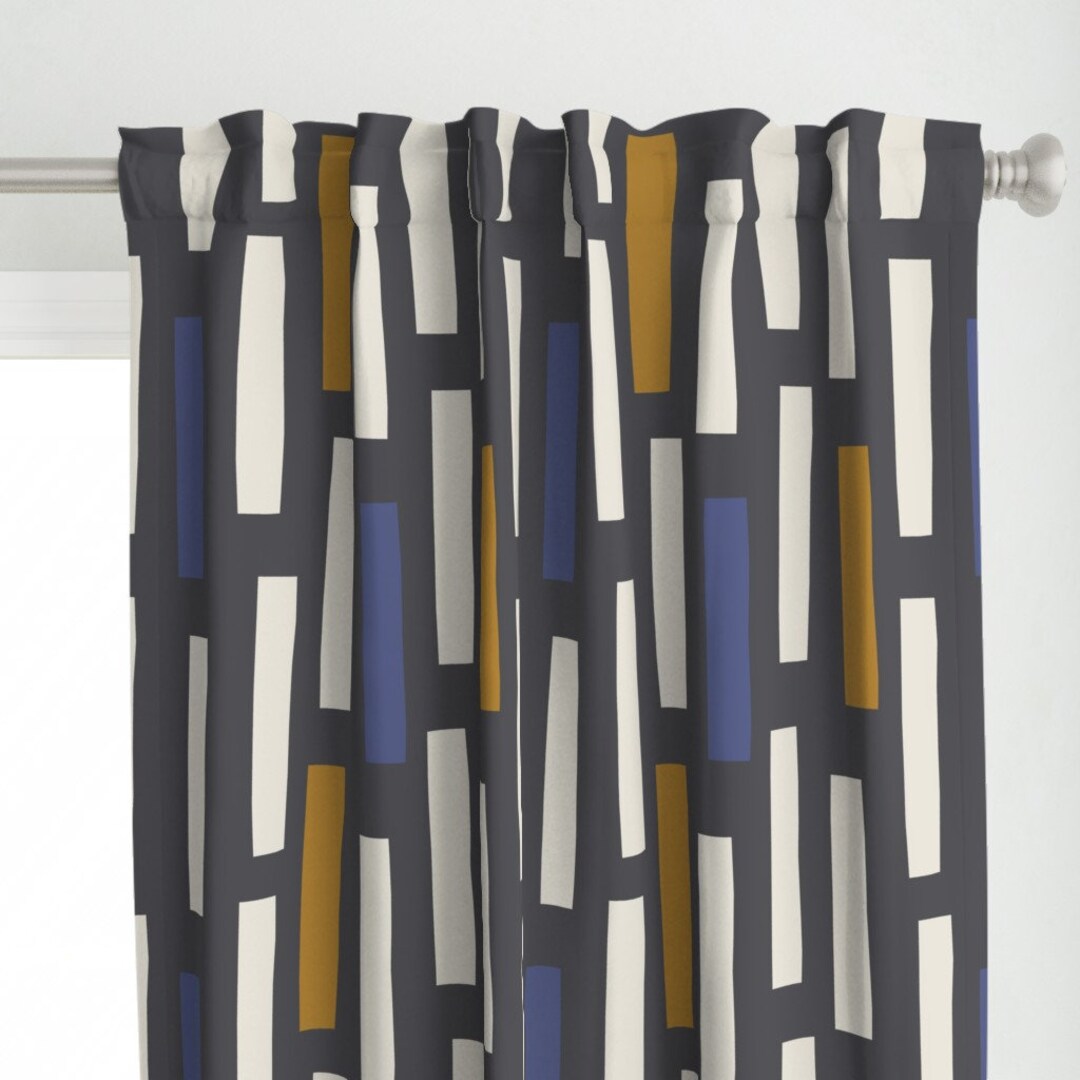 Geometric Curtain Panel Block Mustard by Juliaschumacher Scandinavian ...