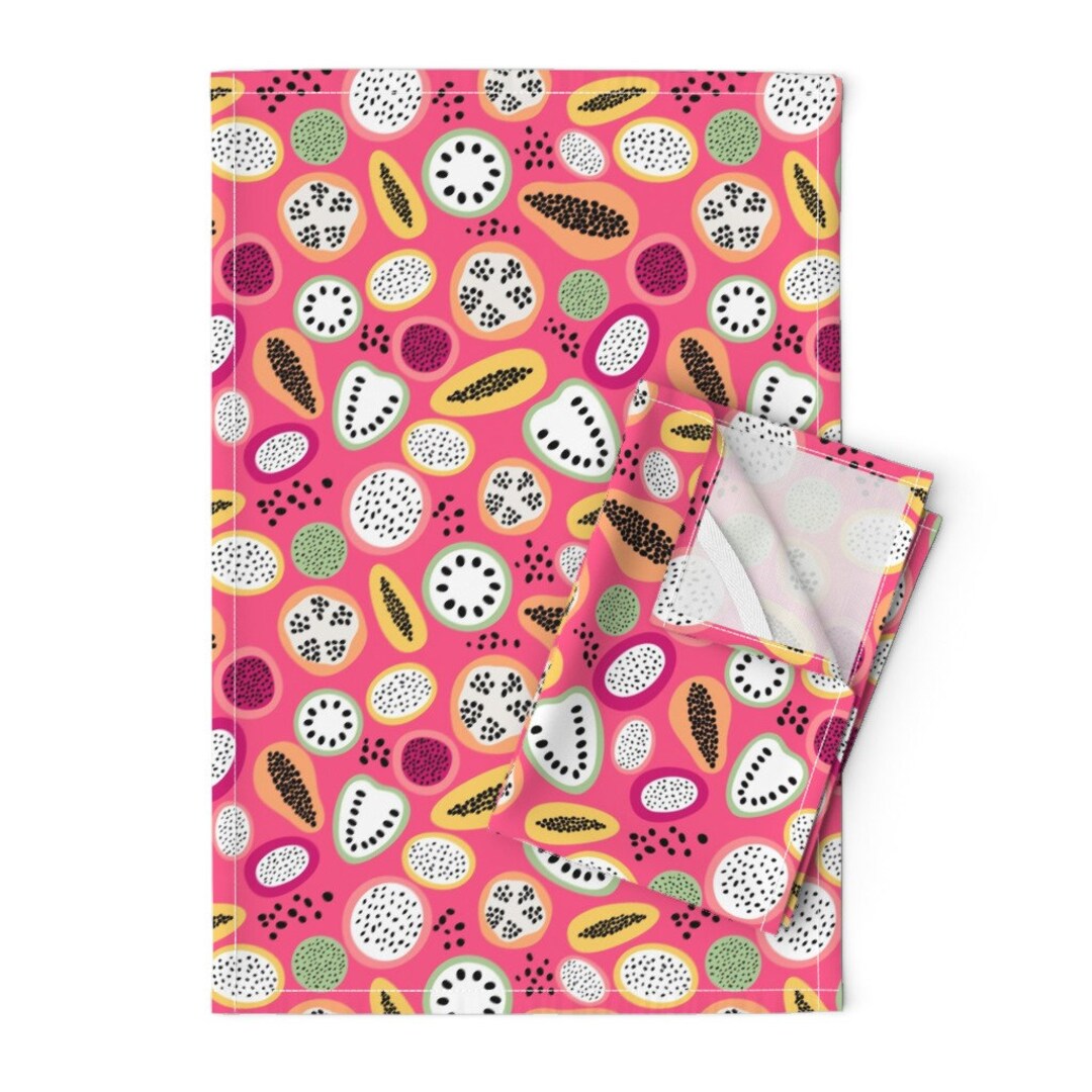 Tropical Fruit Tea Towels Set Of 2 Troppi Frutti By Franciscareyes Papaya Dragonfruit Acai