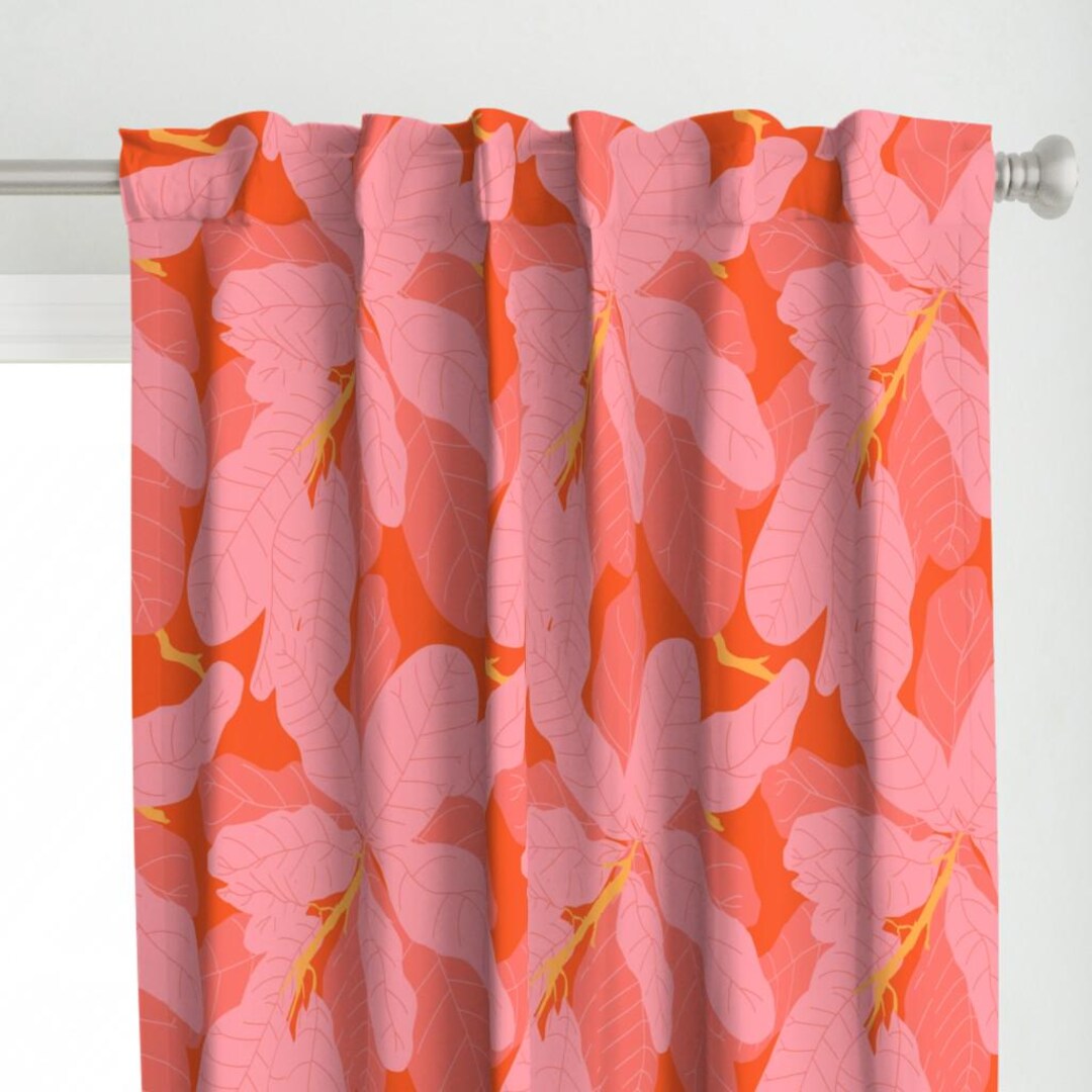 Fiddle Leaf Fig Curtain Panel - Tropical Leaf Bright Beachy Coral ...