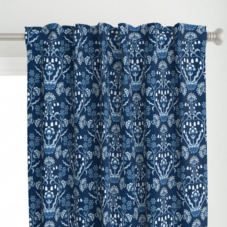 Floral Damask Curtain Panel Classic Blue Damask by - Etsy