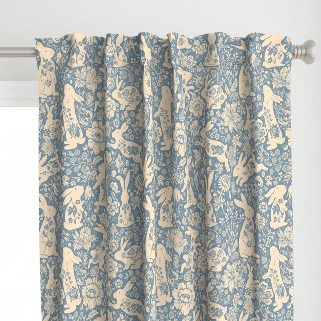 Woodland Rabbit Curtain Panel - Rabbit Flower Dance by Chicca_besso ...