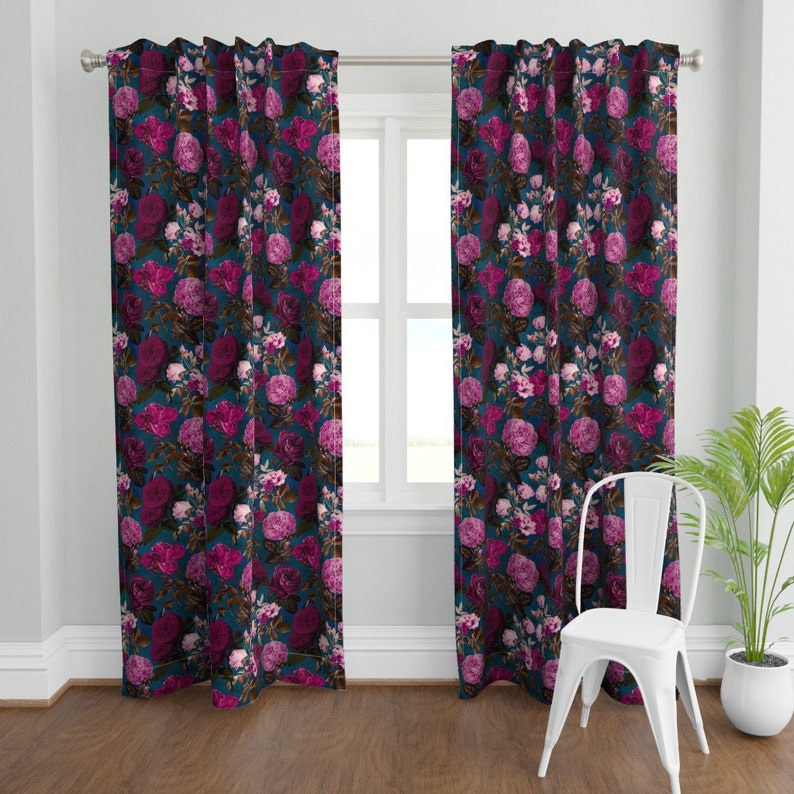 Moody Classic Floral Curtain Panel - English Cottage Romantic Vintage ...