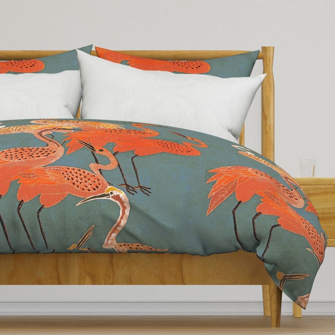 Orange Cranes Bedding - Art Deco Cranes Coral by Shellyturnerdesigns ...