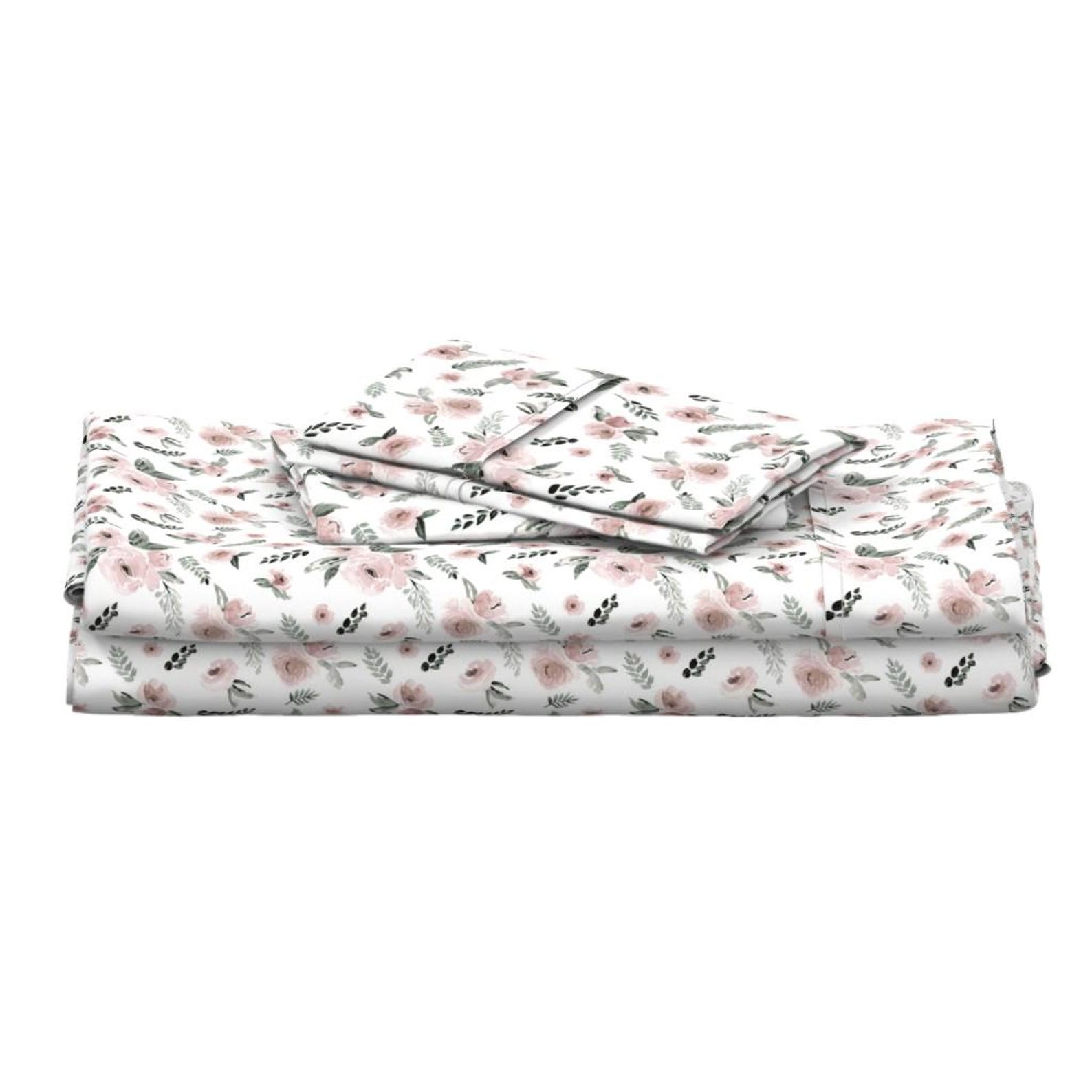 Blush Rose Sheets - Blush Floral by Northeighty - Rustic Floral Pale ...
