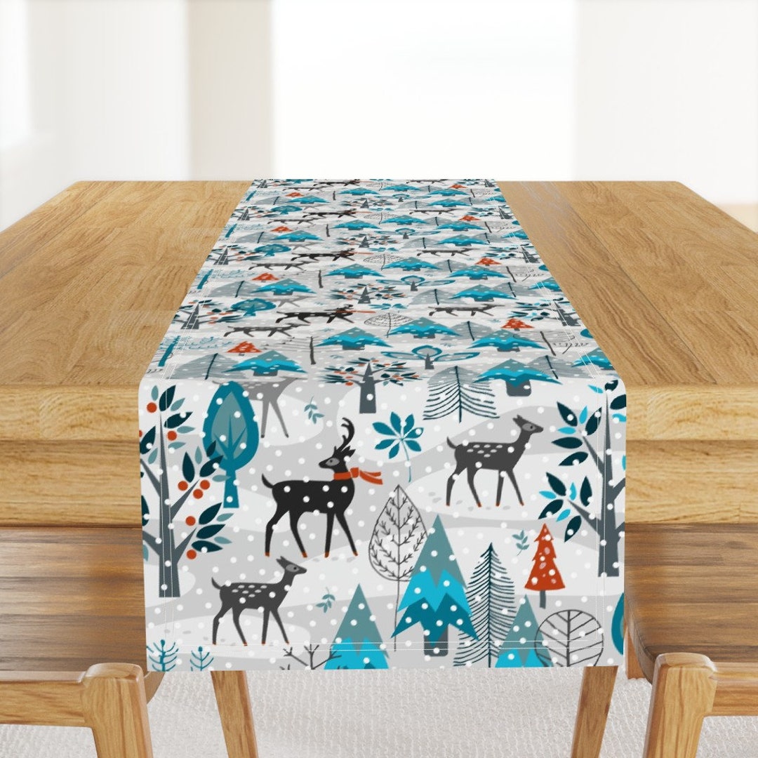 Holiday Table Runner Winter Snow Woodland Animal by Mariafaithgarcia ...