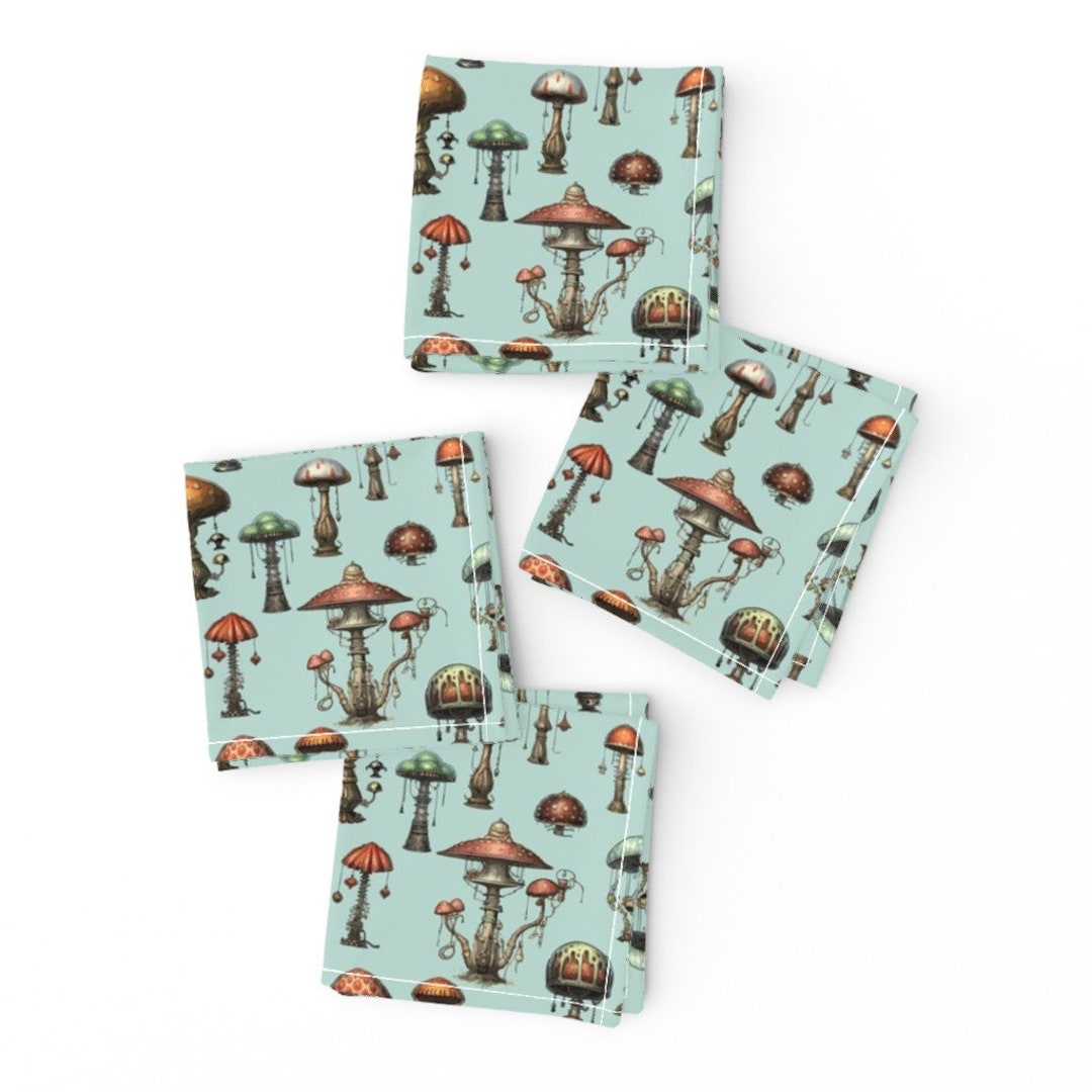 Ditsy Mushrooms Cocktail Napkins set of 4 Mushrooms Green by ...