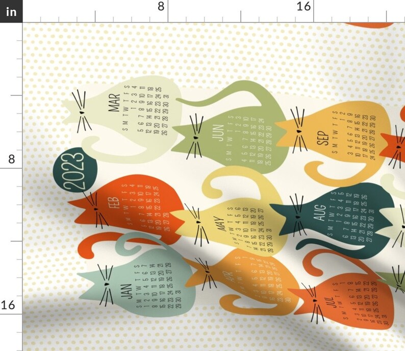 Retro Cats Tea Towel Vintage Cats Calendar by Luciafontes - Etsy