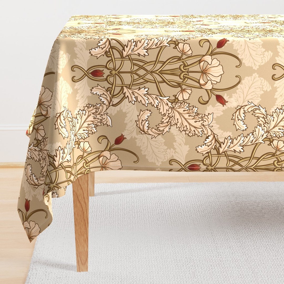 Neutral Damask Tablecloth Neutral Art Nouveau by Whimsical_brush Art ...