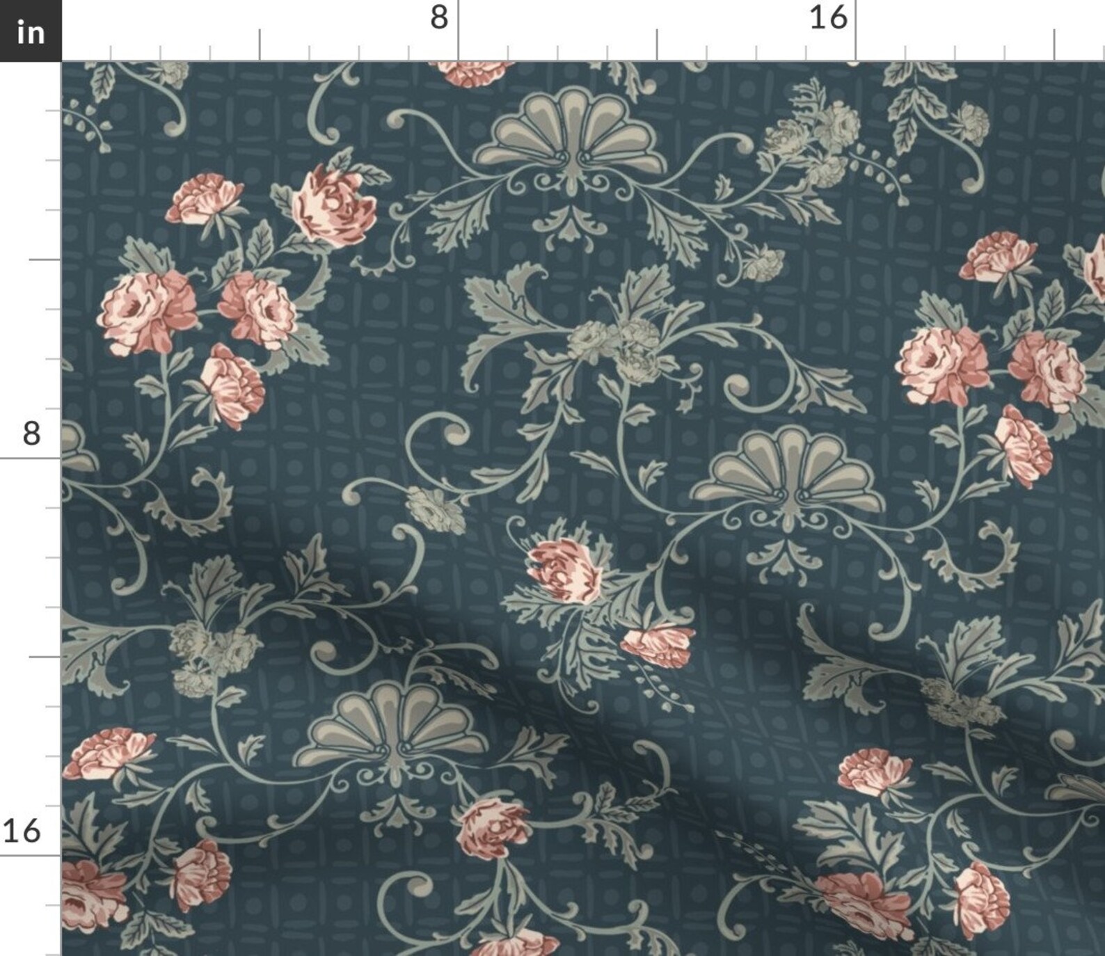 Antique Style Curtain Panel Rococo Roses Blue by - Etsy