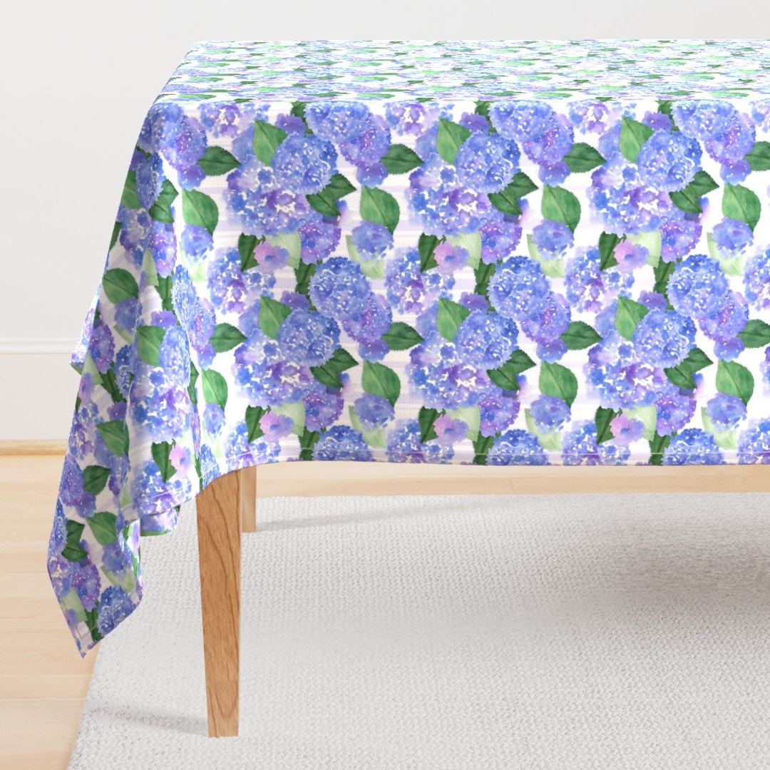 Floral Tablecloth Blue Hydrangeas and Stripes by Noondaydesign ...