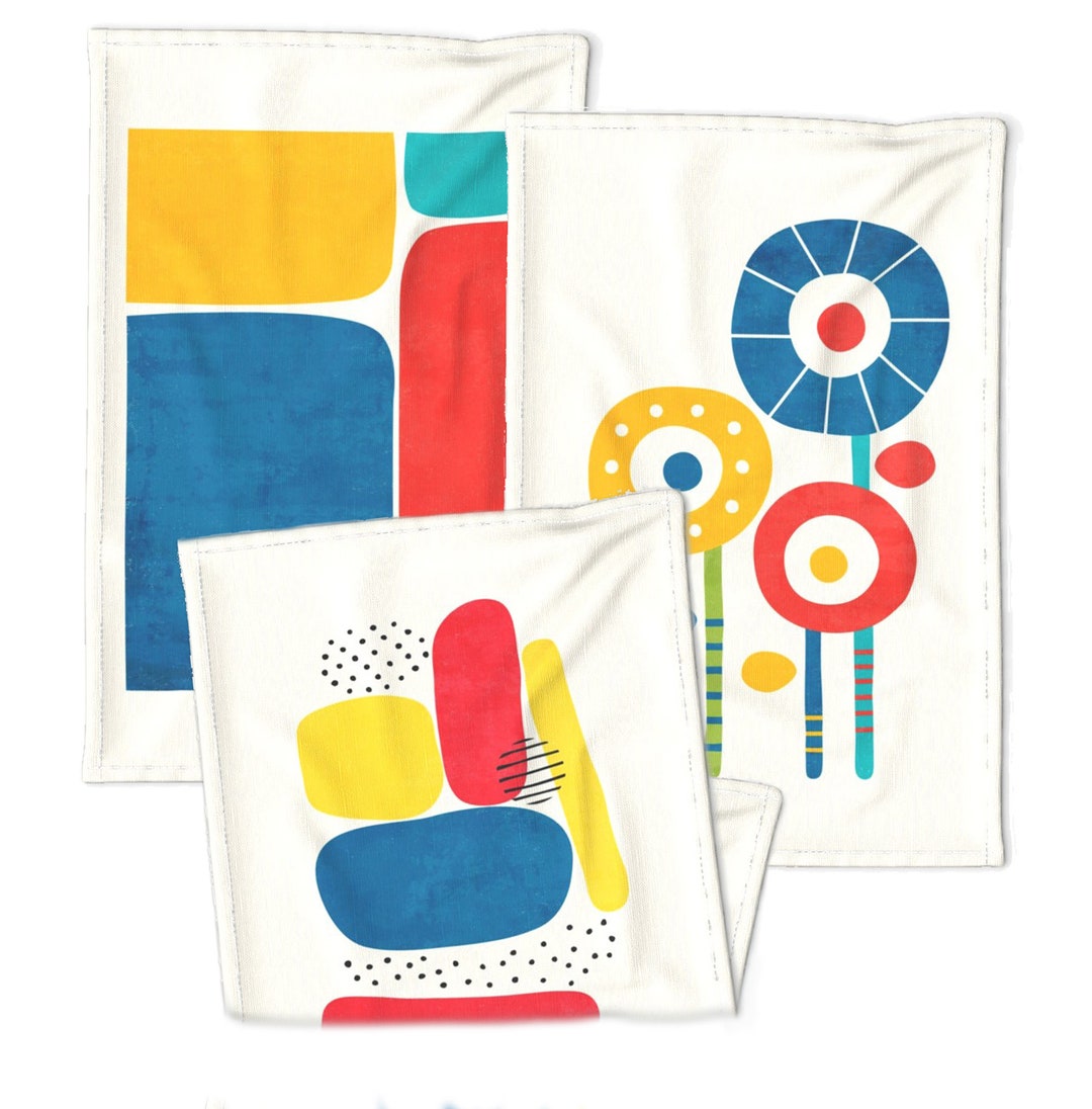Retro Abstract Decorative Tea Towel - Mid Century Modern Primary Colors ...