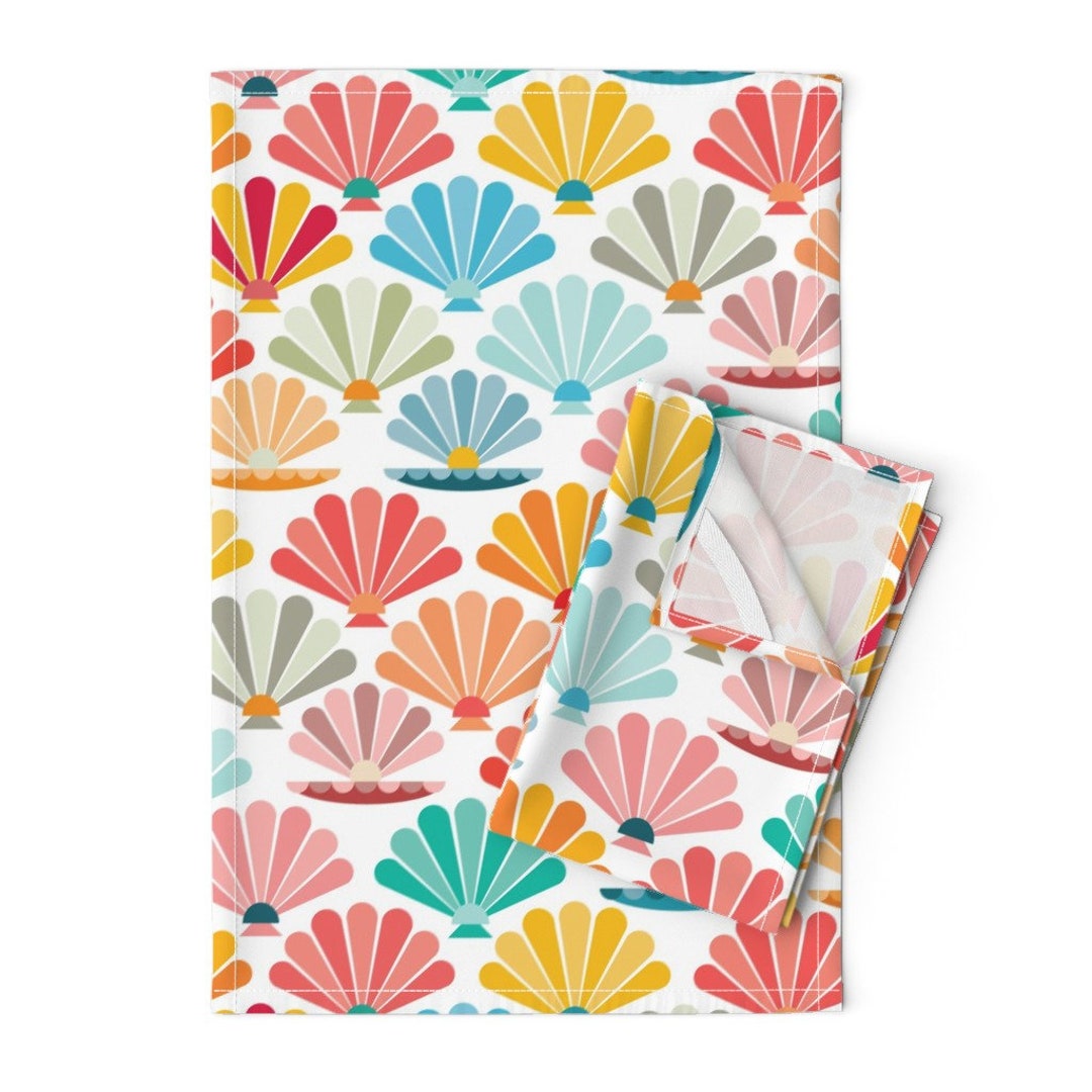 Coastal Seashells Tea Towels set of 2 Sea Pearl by Agathests Bright ...