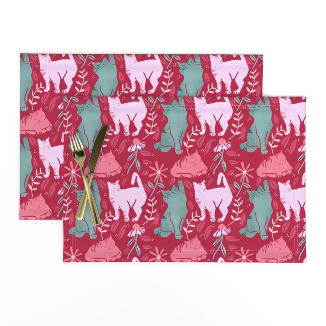 Cats Placemats set of 2 Viva Meowgenta by Rachelhallquist Modern Floral ...