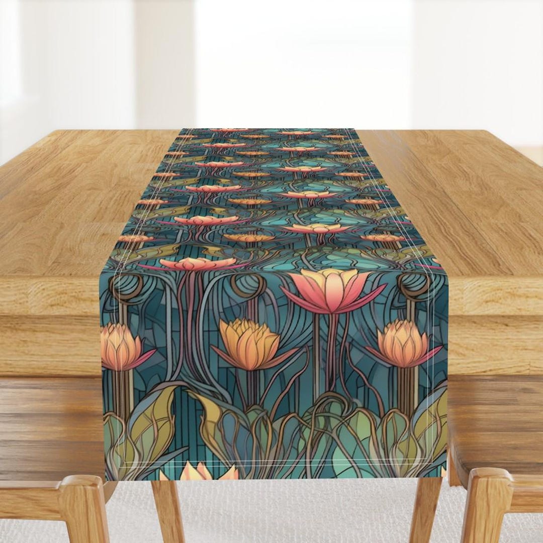 Art Deco Floral Table Runner - Egyptian Lotus Stained Glass Lotus ...