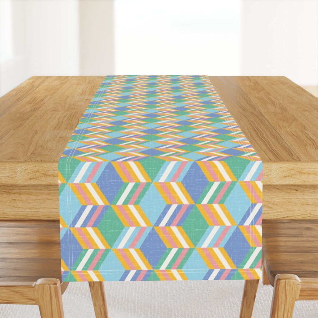 Colorful Geometric Table Runner - Hexagonal Harmony by Roochita - Retro ...