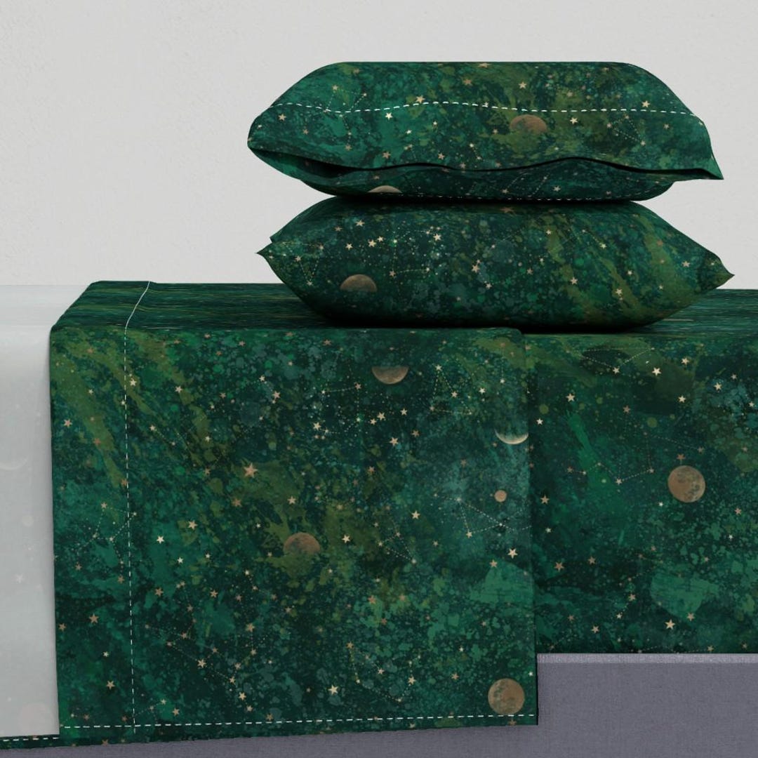 Celestial Sky Sheets - Dark Green Galaxy by Rebecca_reck_art - Emerald ...