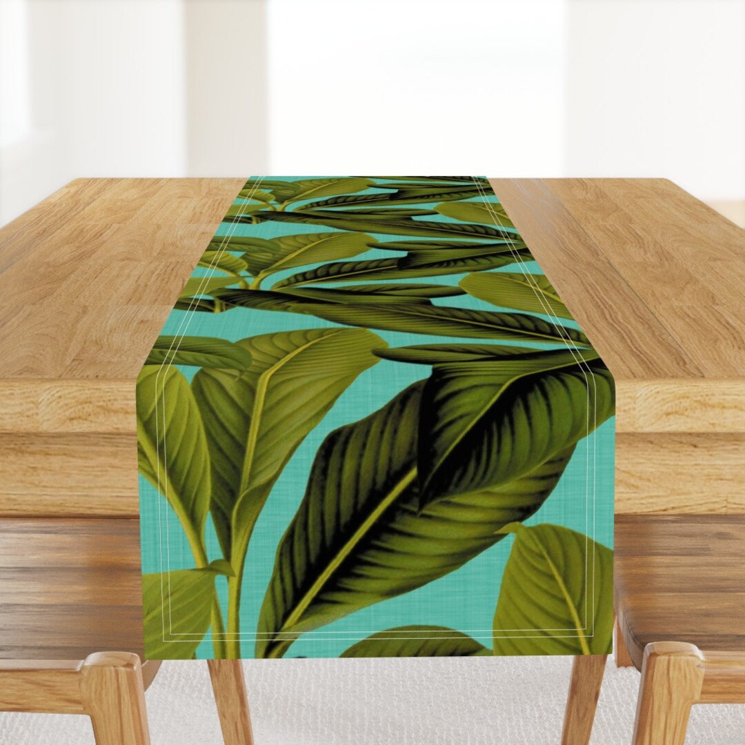 Banana Leaf Table Runner Palm Tropical Aqua Blue by - Etsy