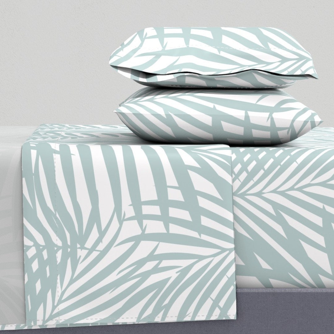 Pastel Jungle Palm Sheets Fronds Blue on White by - Etsy