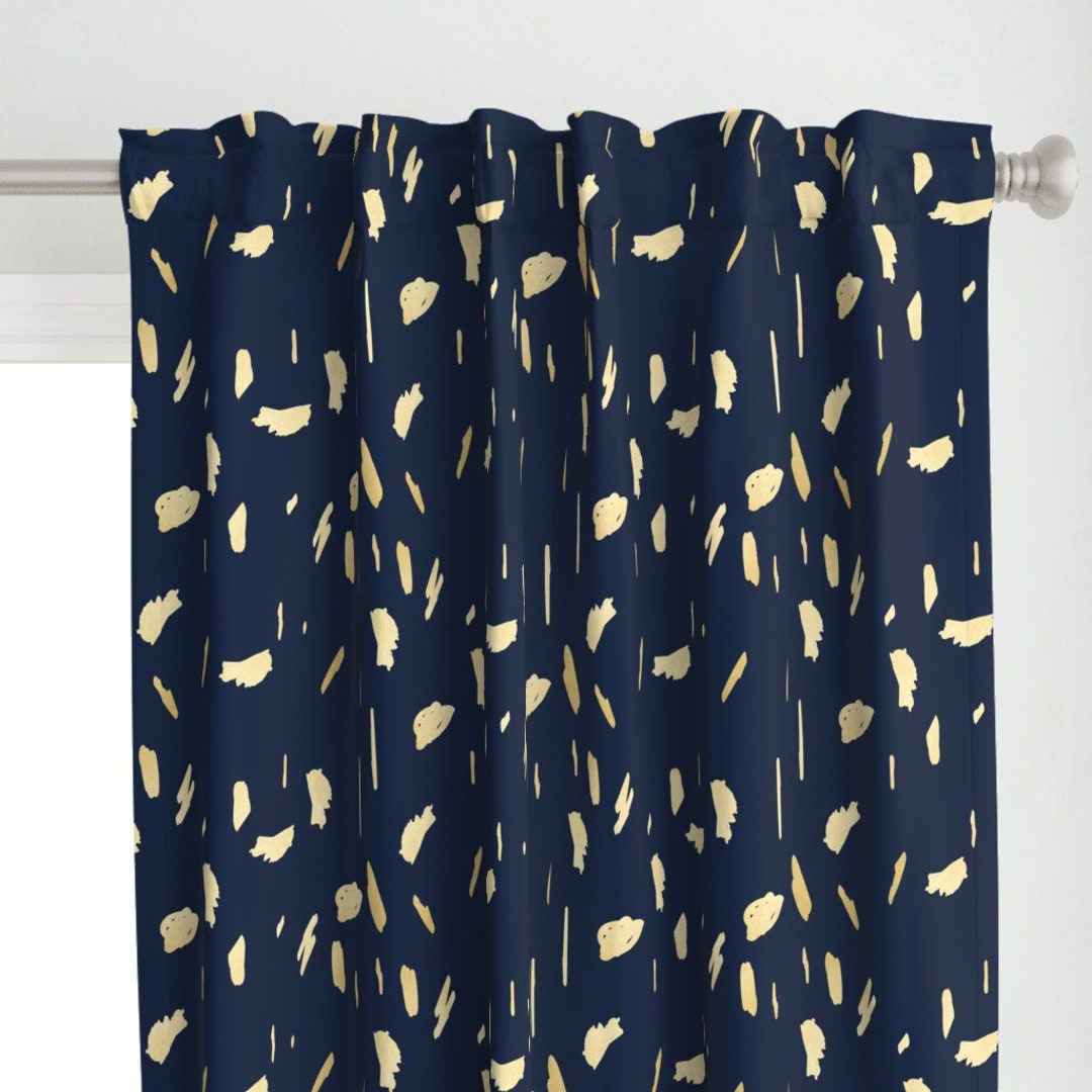 Abstract Curtain Panel - Yellow Blobs on Navy Blue by Etienne - Yellow ...