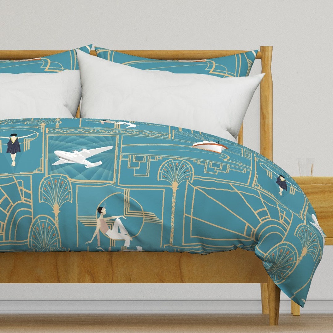 Art Deco Duvet Cover Optimism by Fairytale_&_whimsy Travel Blue Flapper ...