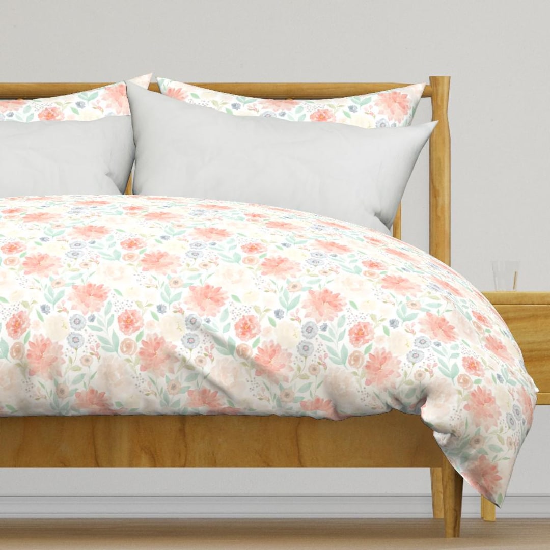 Modern Floral Bedding - Darling Dahlia Jumbo by Indybloomdesign - Peach ...