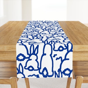 Rabbit Table Runner - Blue Bunny Bottoms by Etienne - Spring Woodland ...