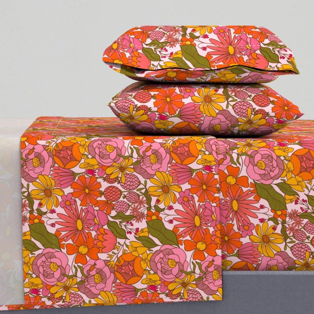 Retro Floral Sheets - Retro Spring Floral by Kimmygowland - Mid Mod ...