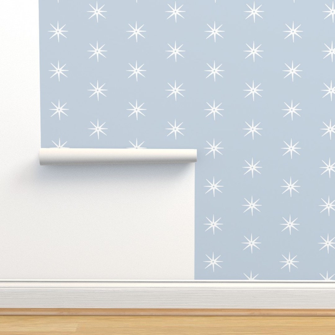 Preppy Star Non-pasted Wallpaper Blue White Grandmillennial Baby Blue ...