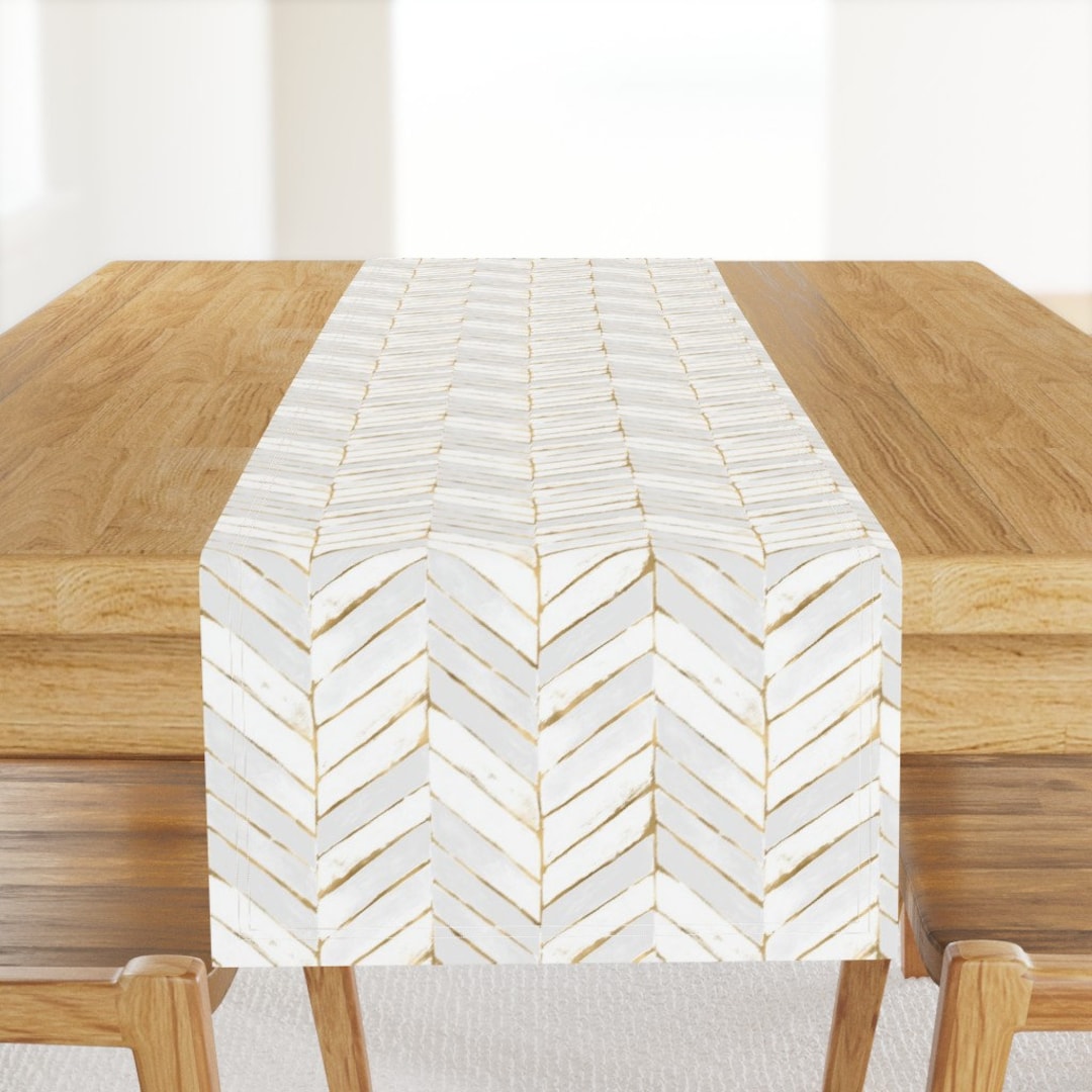 White Table Runner - Chevron Painted White Gold by Crystal_walen ...