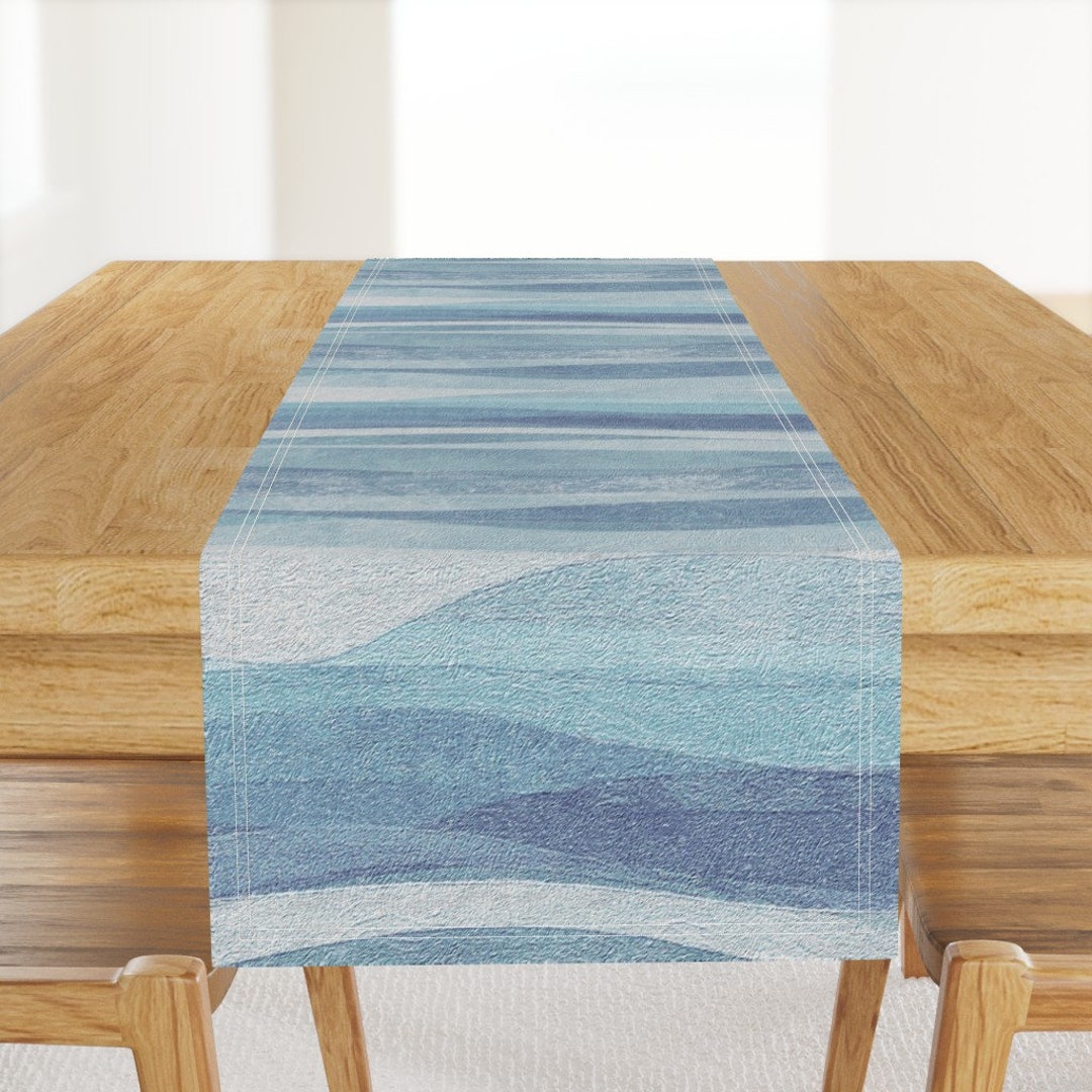 Abstract Ocean Wave Table Runner - Coastal Nautical Modern Farmhouse ...