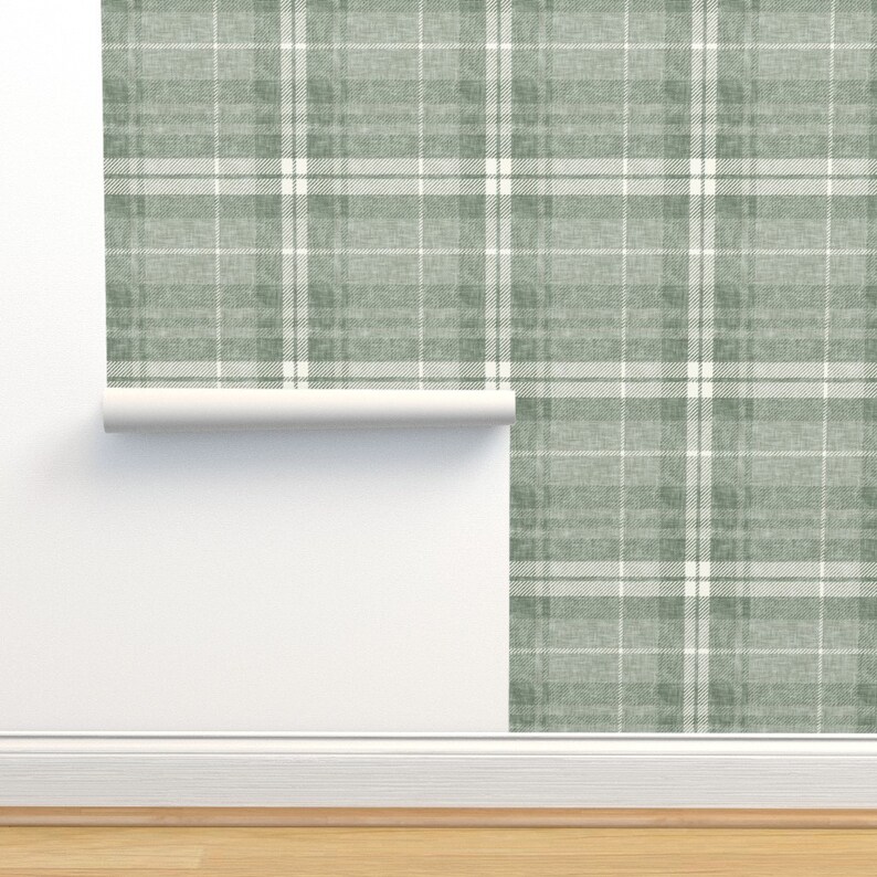 Green Plaid Commercial Grade Wallpaper Fall Plaid in Sage by - Etsy