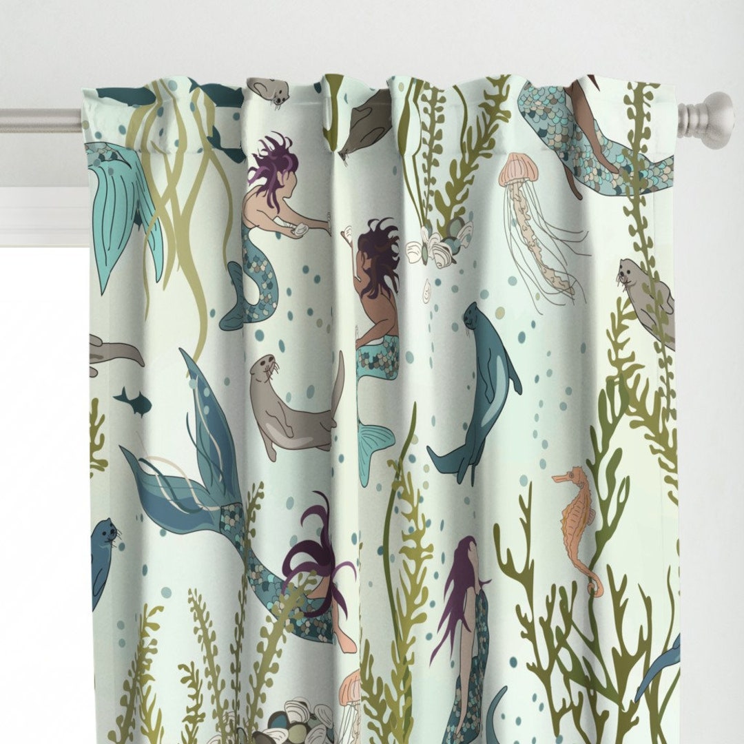 Swimming Mermaids Curtain Panel - Mermaids and Otters by ...