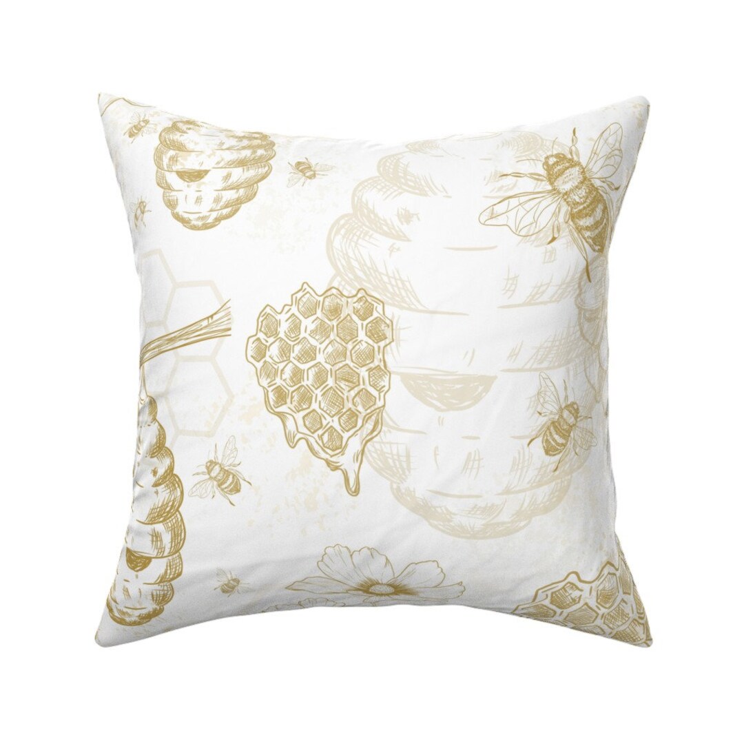 Yellow Throw Pillow Busy Bees Toile Large by - Etsy