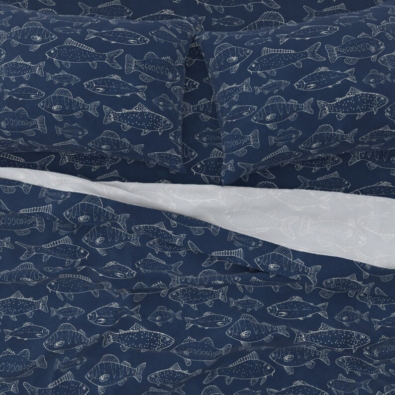Fish Sheets Freshwater Fish by Arthousewife Navy Lake - Etsy