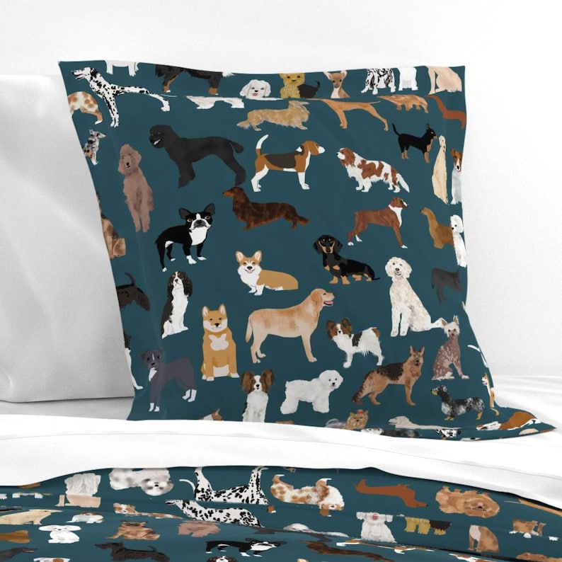 Dog Breeds Bedding - Dogs on Navy by Petfriendly - Watercolor Large ...
