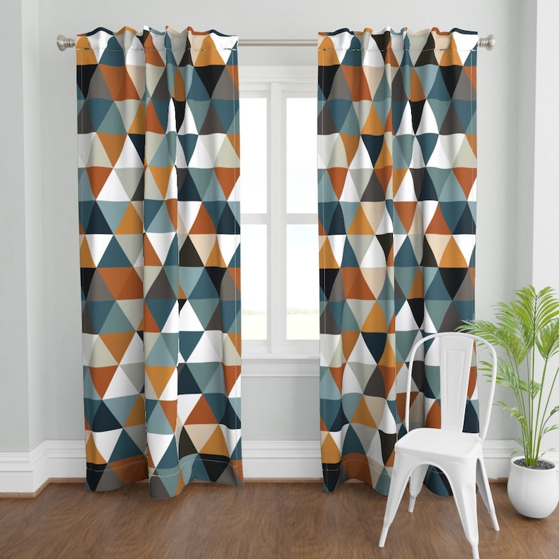 Teal and Rust Curtain Panel Concord by Ivieclothco Mid - Etsy