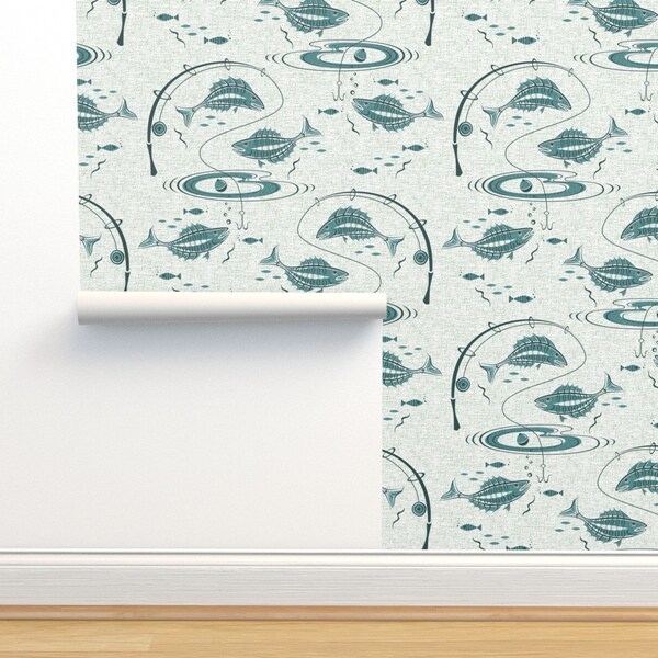 Blue and White Fish Wallpaper - Etsy